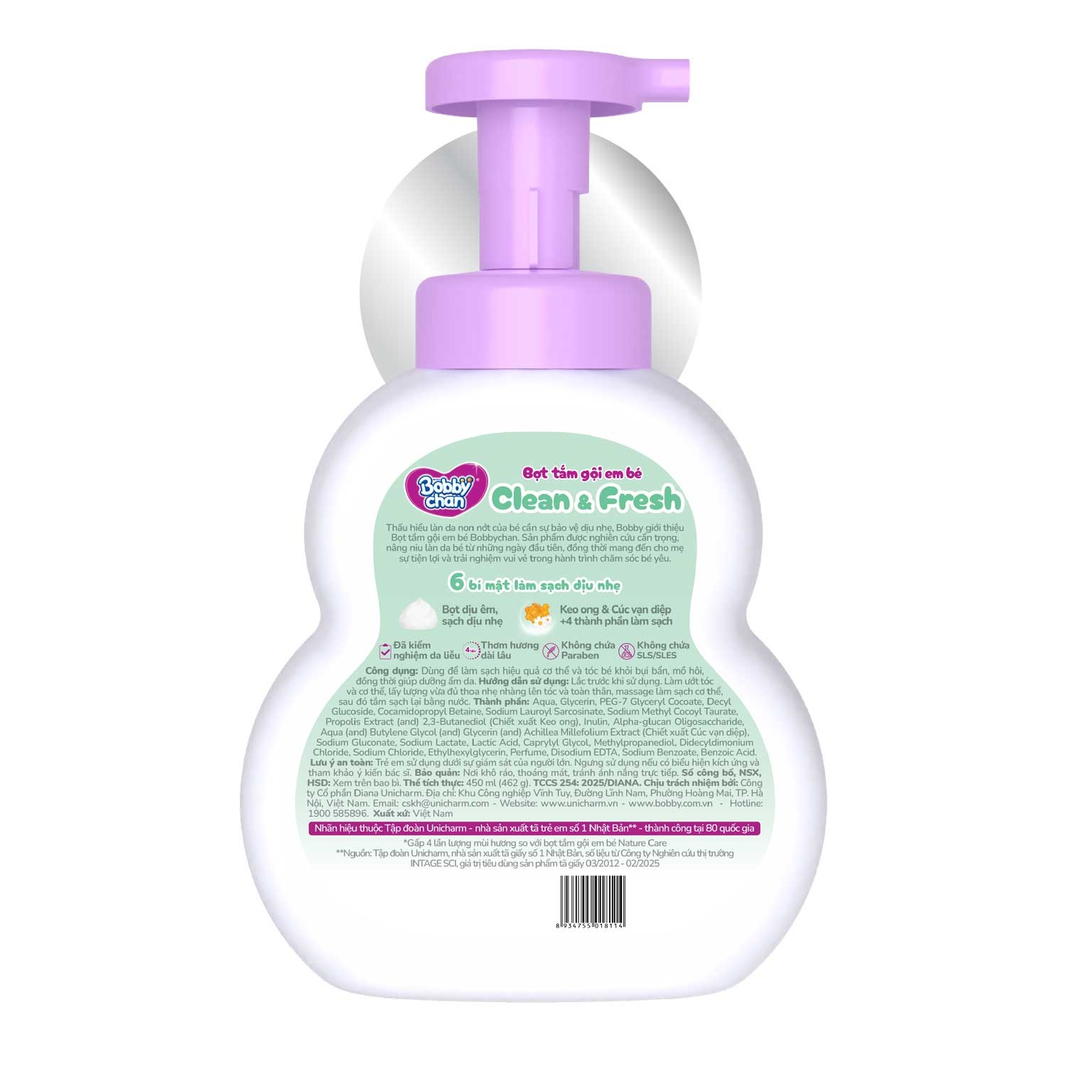 Bọt tắm gội cho bé Bobby Cúc vạn diệp 450ml 0M+